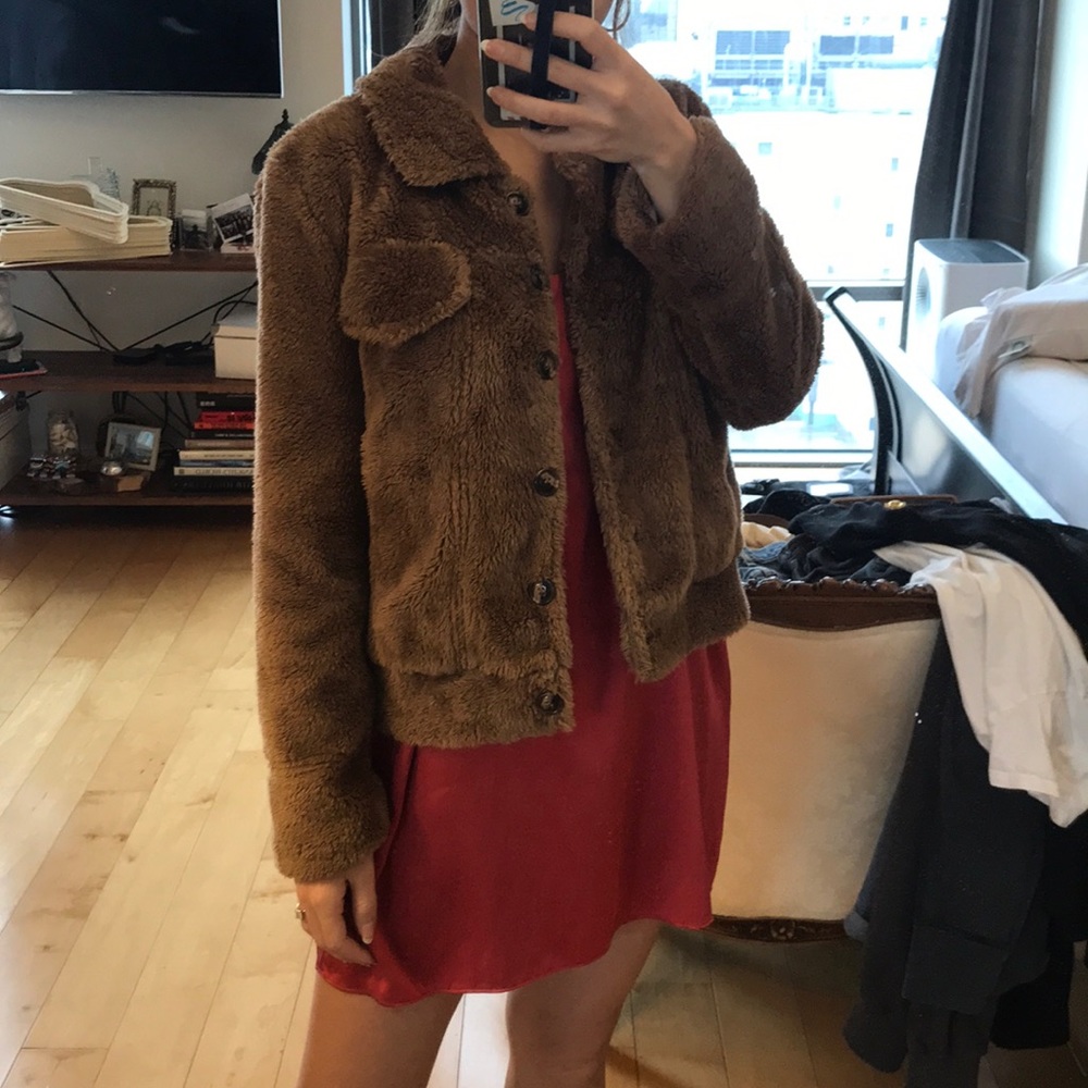 Honey Punch Teddy Bear Brown Shearling Jacket Sz S - Gem